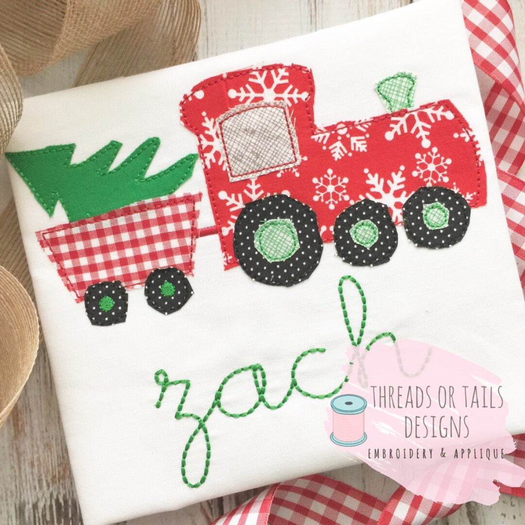 Christmas Train Applique - Christmas Train Design - Tree and Train ...