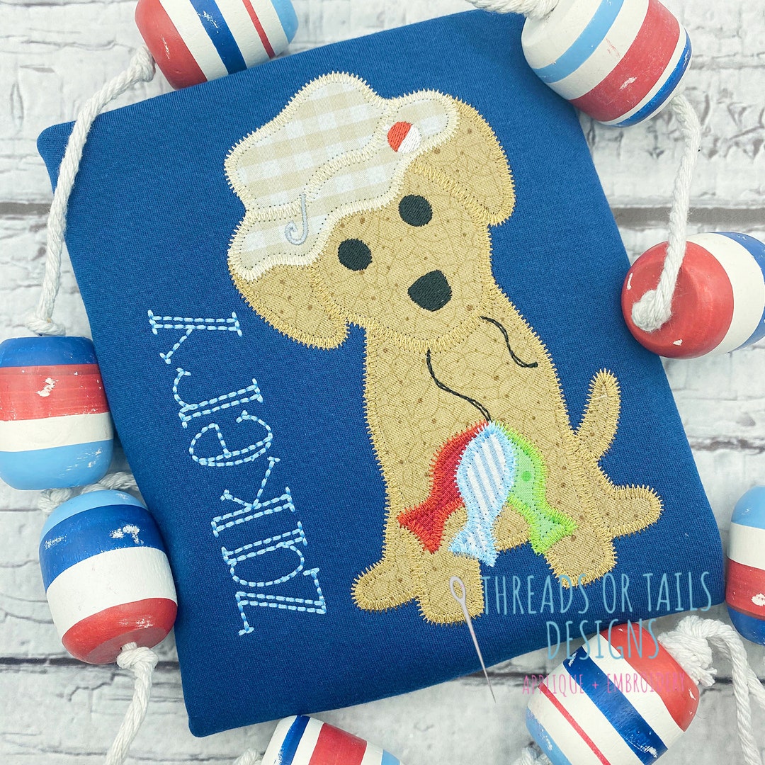 Fishing Dog Design - Fishing Applique - Zig Zag Applique - Easter ...