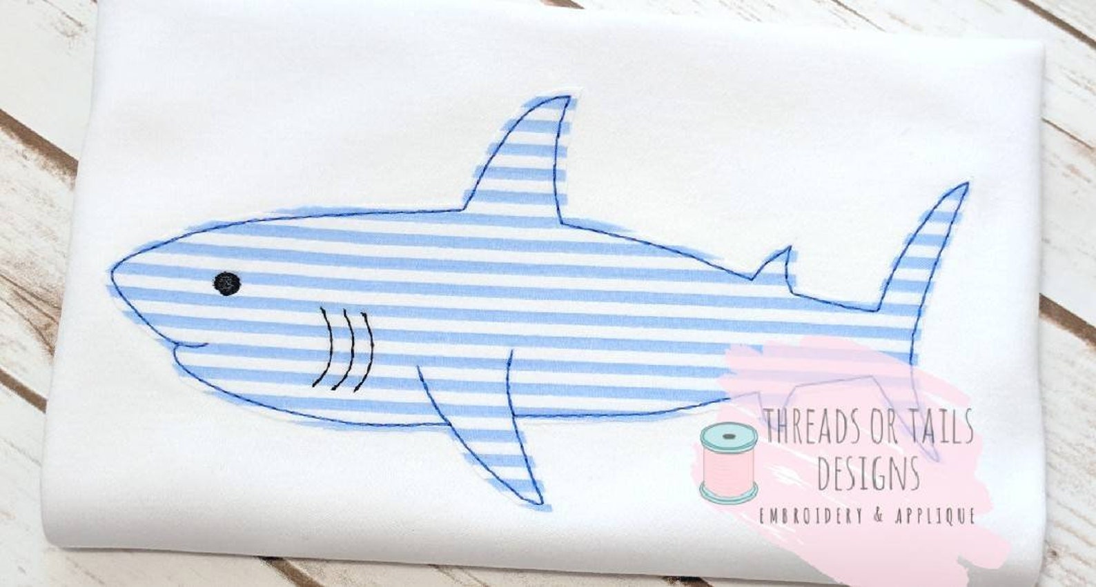 Shark Applique - Shark Applique Design - Shark Bean Stitch Applique ...