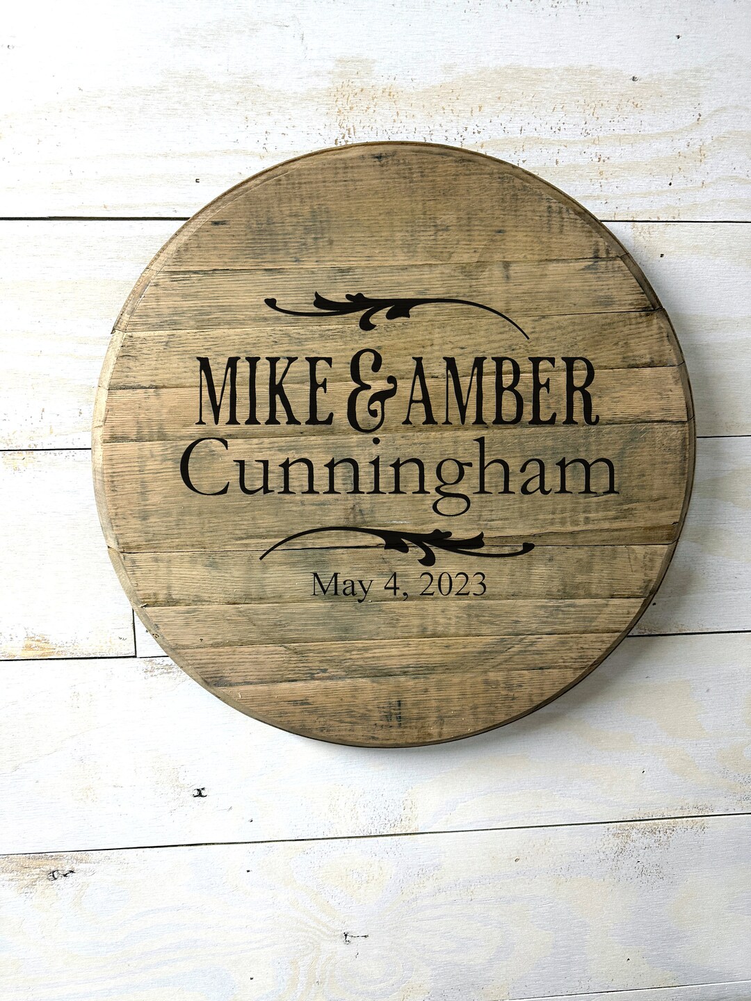 Engraved Wedding Sign Guest Book Bourbon Barrell Head, Personalized ...