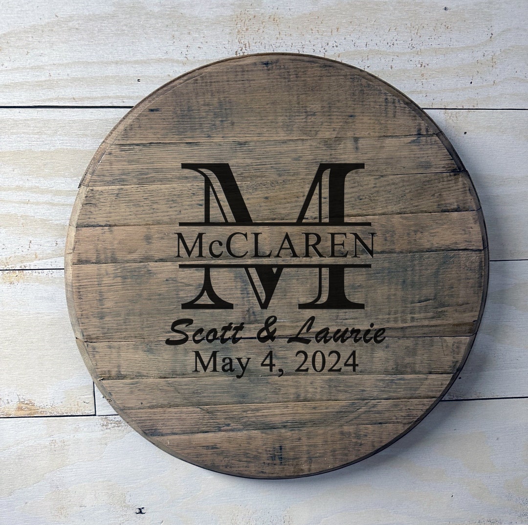 Engraved Wedding Sign Guest Book Bourbon Barrell Head - Etsy