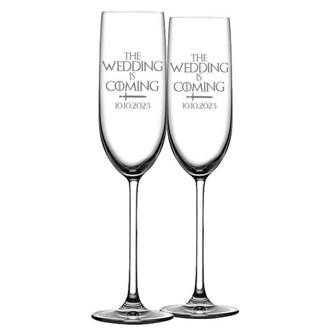 The Wedding is Coming Personalized Wedding Champagne Flutes set of 2 ...