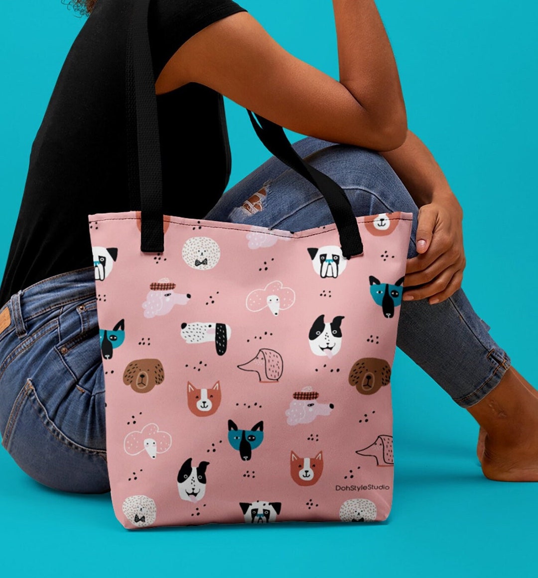 Dog Lover Tote Bag Cute Pup Illustrated Carryall for Shopping Durable ...