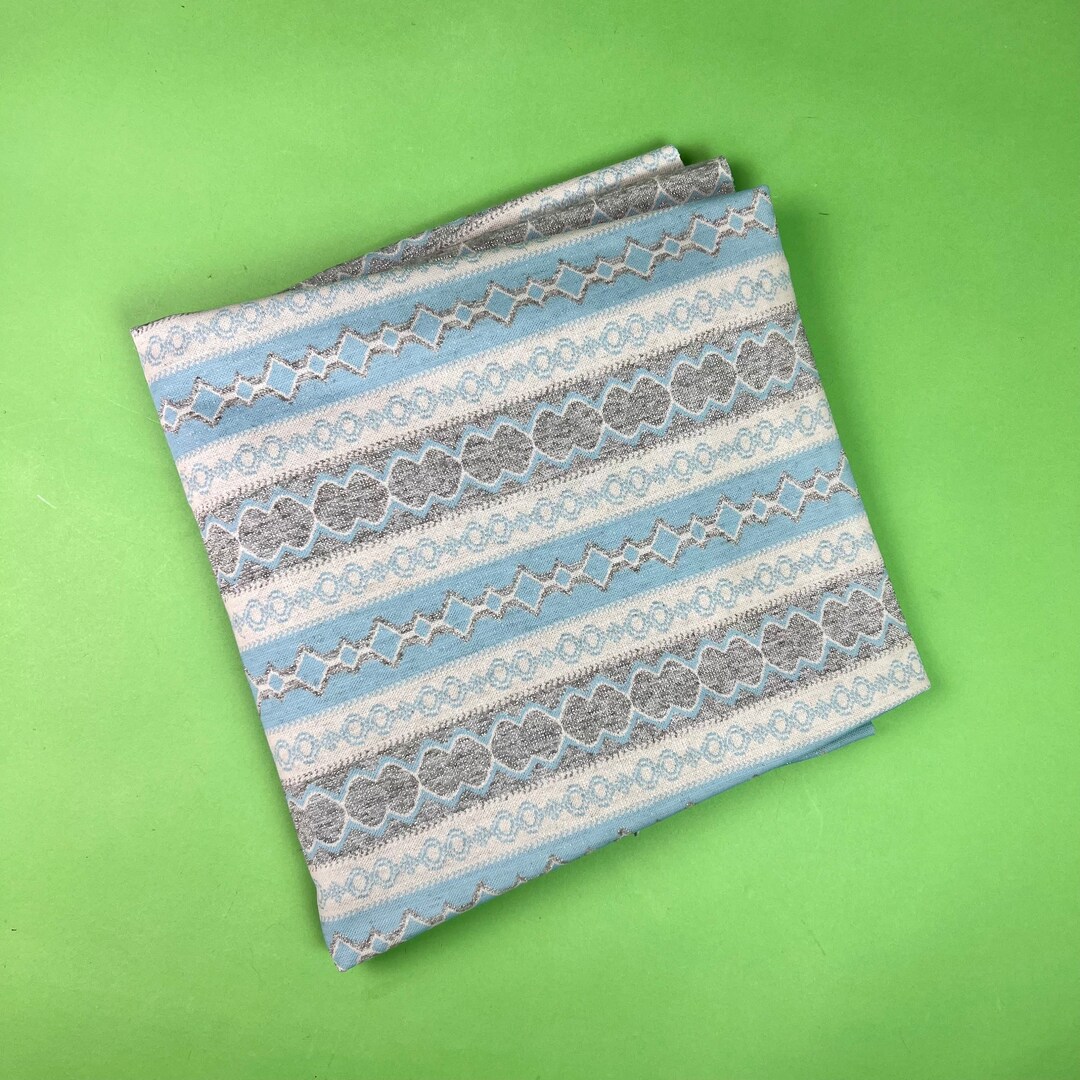 Vintage Pastel Blue Silver and White Polyester Fabric Yardage 3 Yards ...