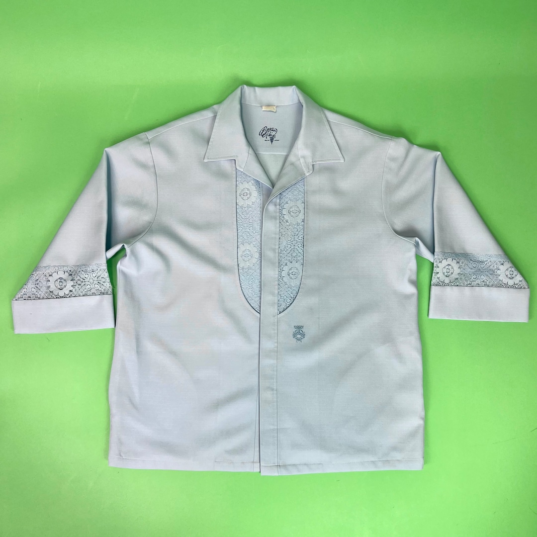 Vintage Men's Pastel Blue Formal Hawaiian Shirt - Size 2XL | Vintage ...