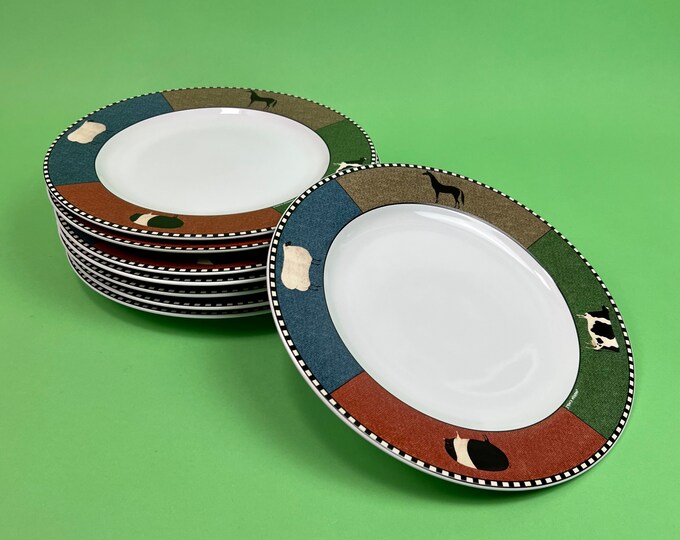 Set of 8 Vintage Warren Kimble Barnyard Animals Dinner Plates | Pig ...