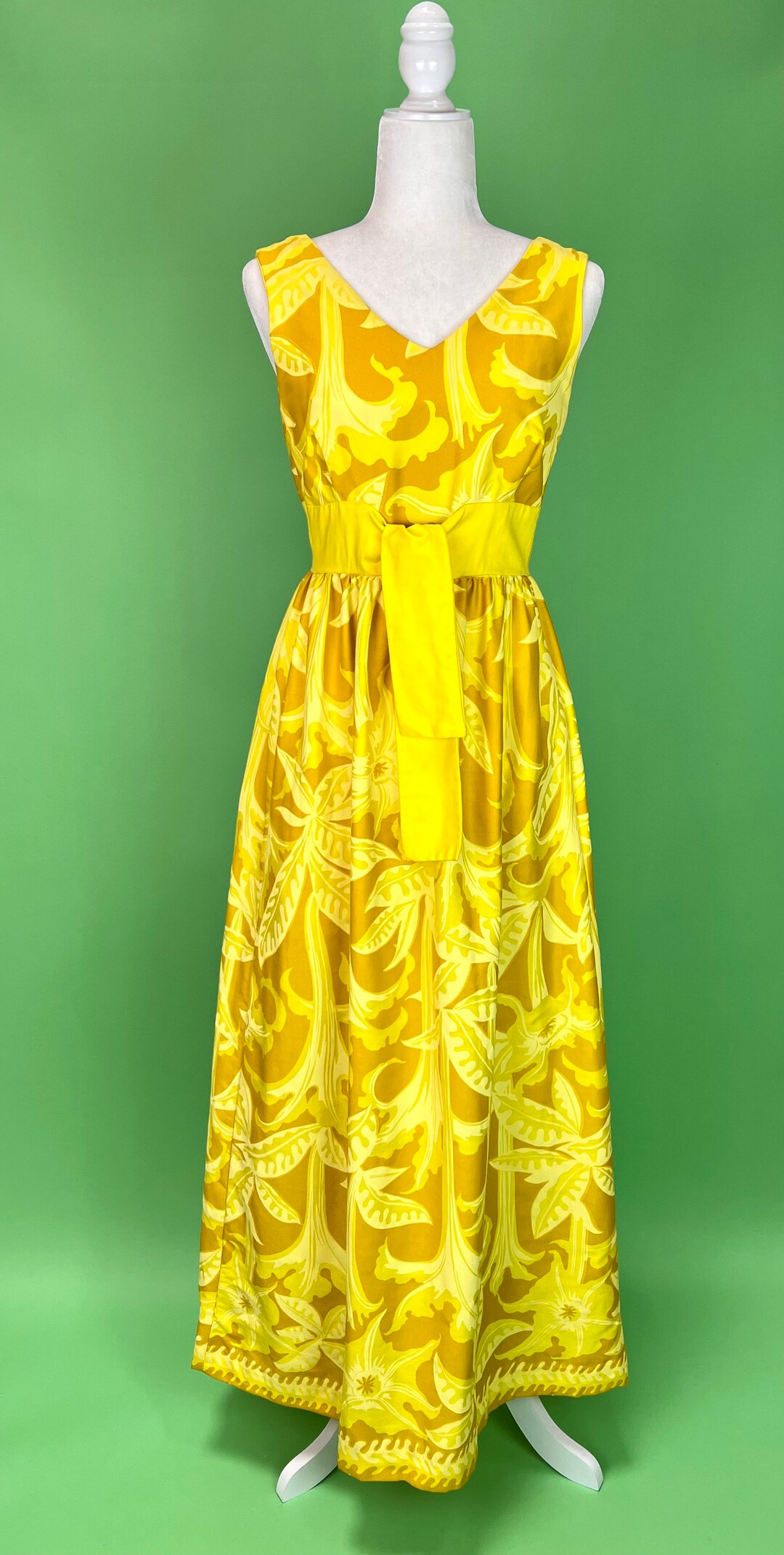 Vintage 1960s Ruth Clarage Yellow Floral Gown -size XS | Angel's ...