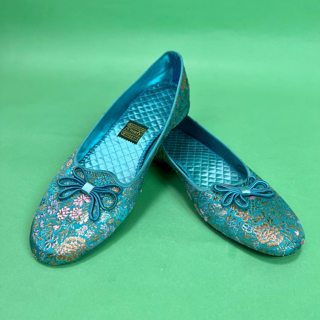 NOS Deadstock Vintage 60s Daniel Green Gold Floral Brocade Slippers ...