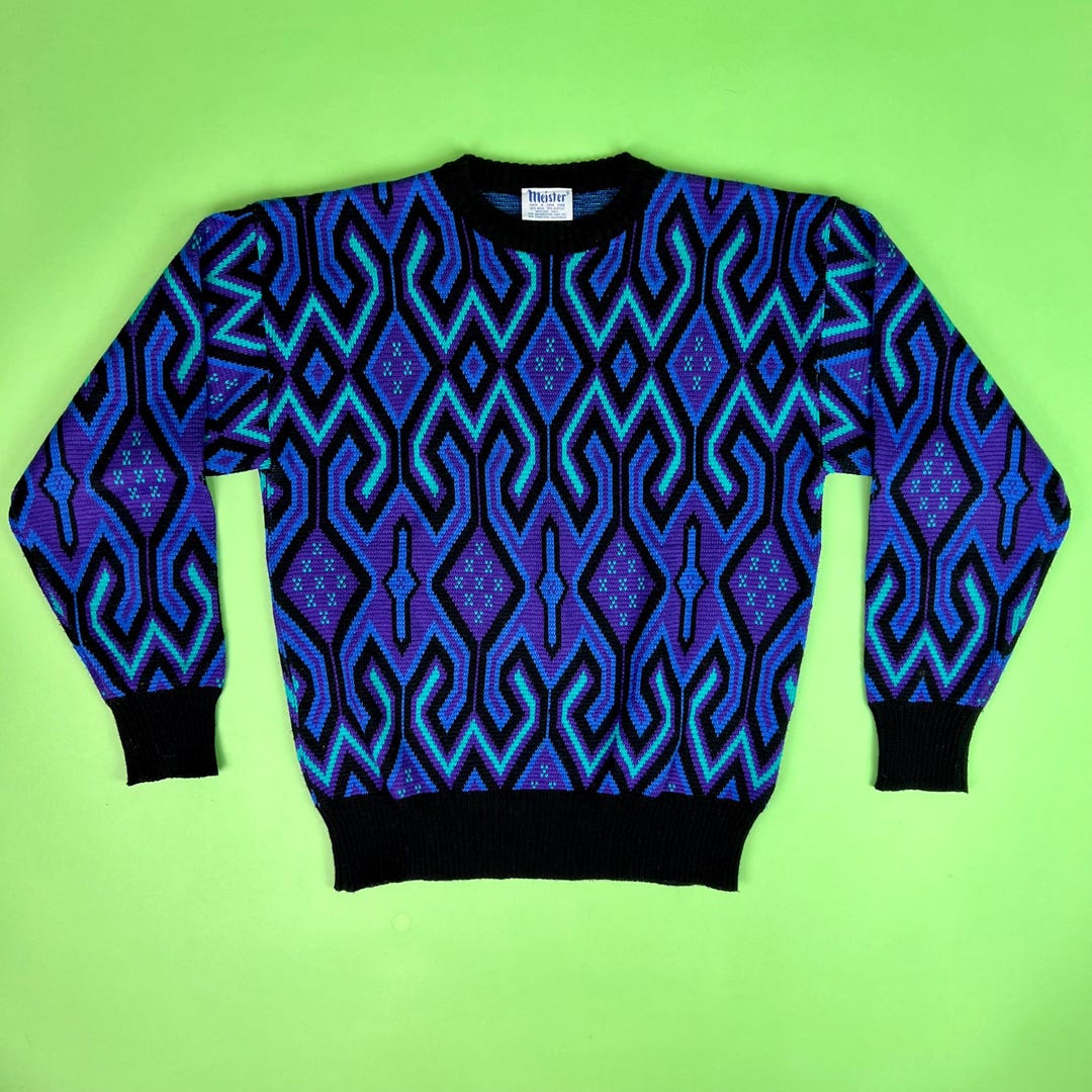 Vintage Purple Blue and Black Geometric Sweater - Size M/L | Trippy ...