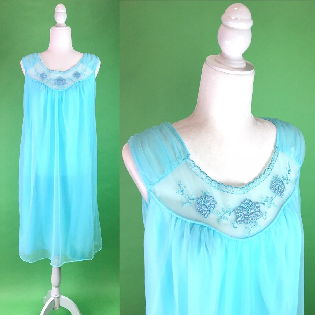 Vintage Pale Blue Chiffon Nightgown Size S/M Vintage Pastel Nightgown ...
