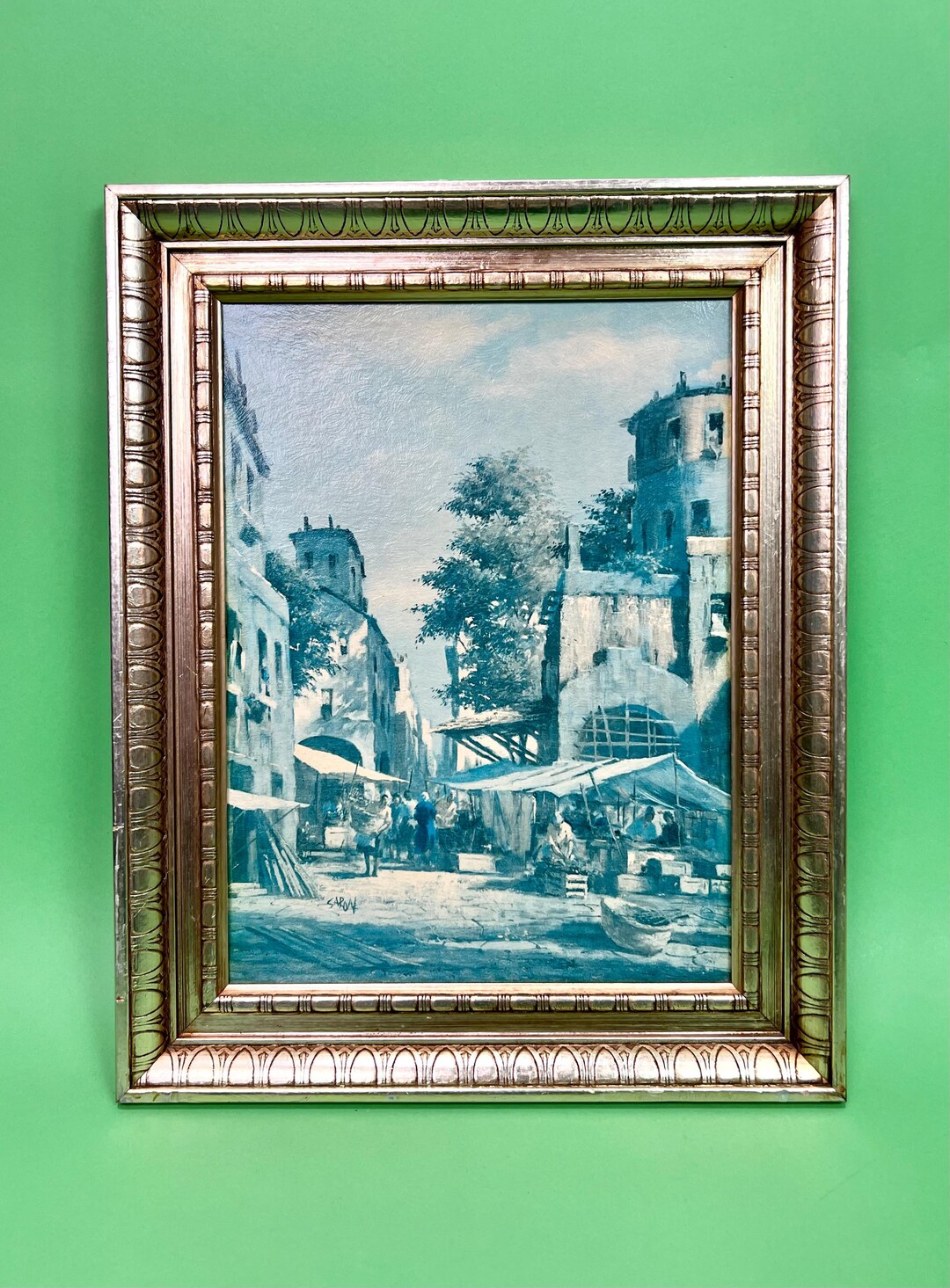 Vintage Mid Century Arthur Saron Sarnoff Marketplace Art Print in Gold ...