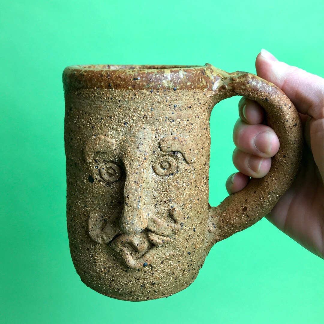 Vintage 70s Stoneware Face Mug for Lefties | Vintage Left Handed Mug ...