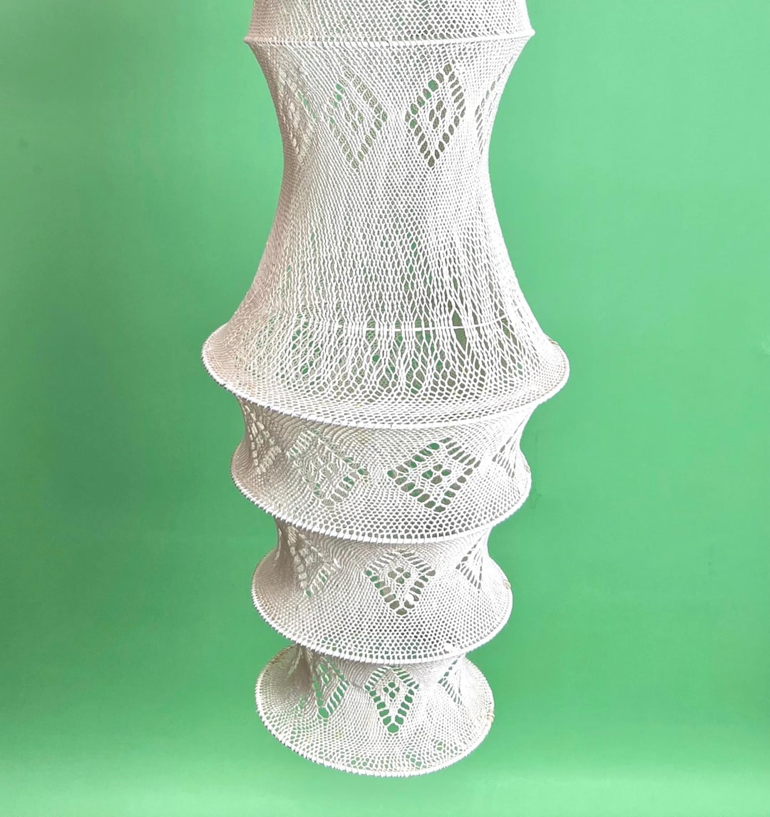 Large Vintage 70s Crochet Hanging Swag Lamp | 70s Boho Decor Boho ...