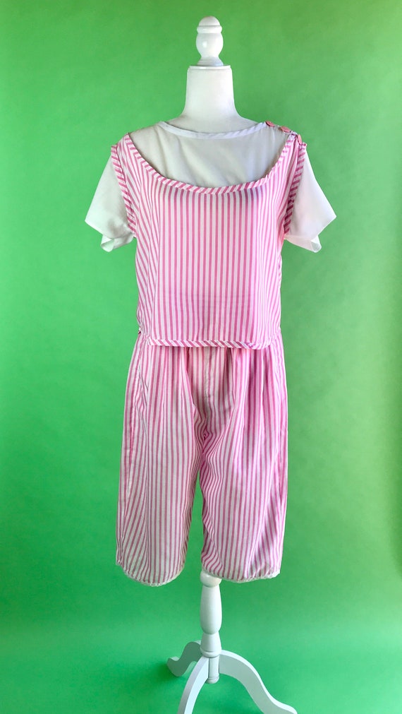 Vintage 80s Pink and White Striped Pajama Set - Size … - Gem