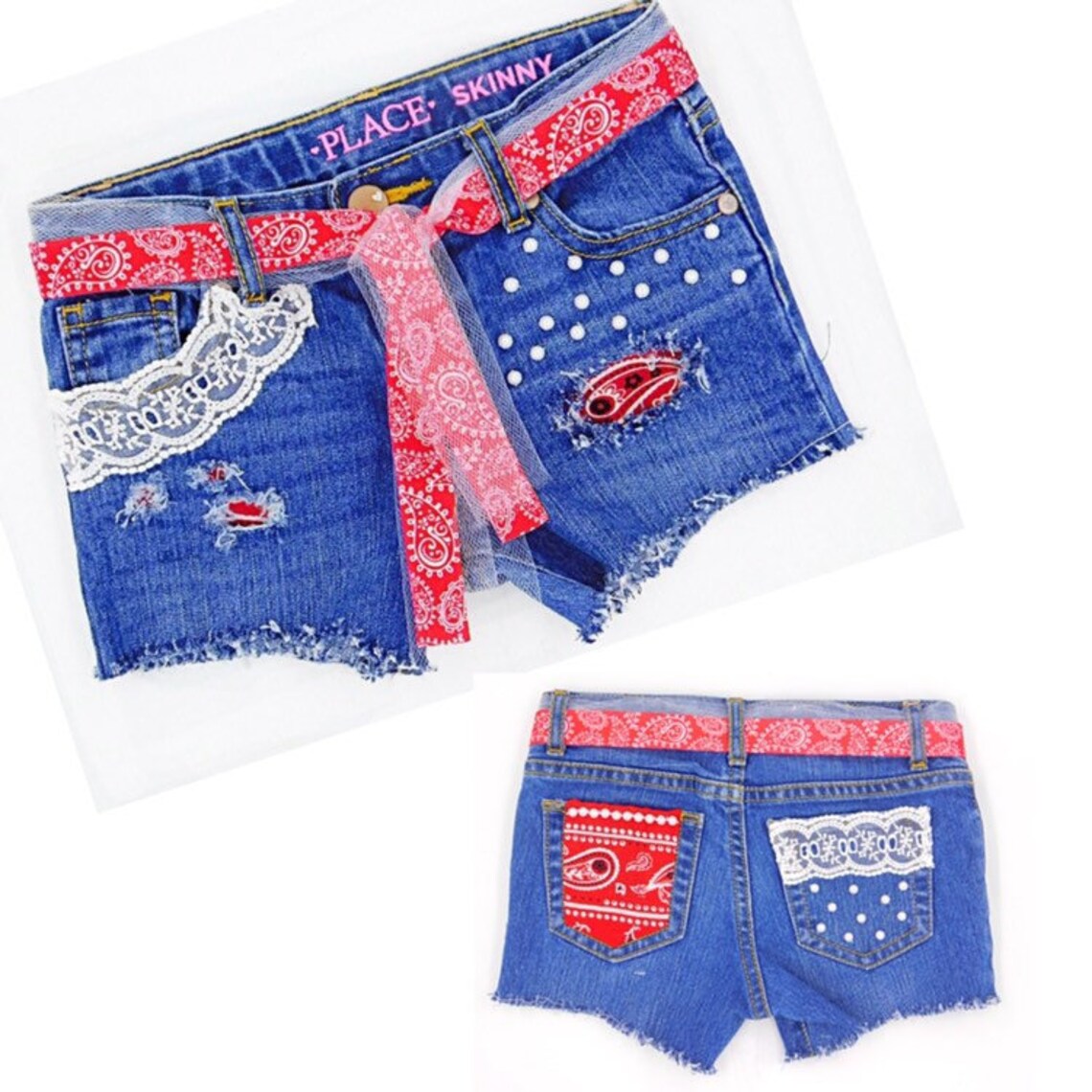 Bandana Shorts for Girls Denim Shorts With Bandana Print Jeans - Etsy