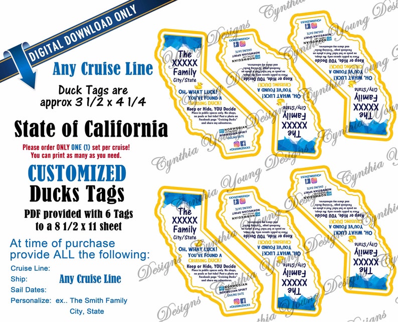 California Shaped Duck Tags| Customized With YOUR Personal Info| RCL ...