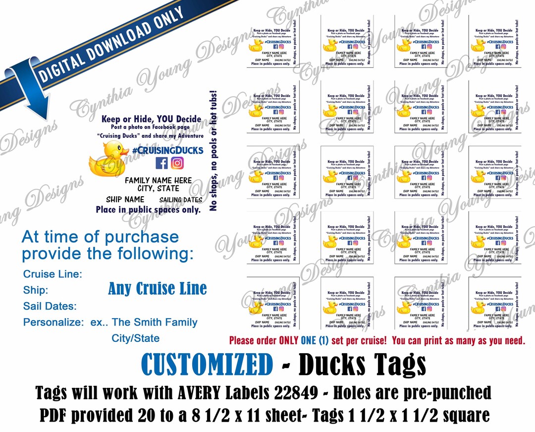 Duck Tags Customized With YOUR Personal Info RCL NCL Princess Celebrity ...