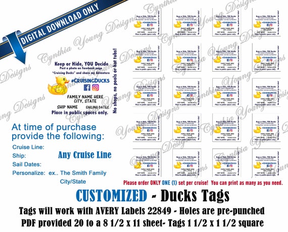 Duck Tags Customized With YOUR Personal Info RCL NCL | Etsy
