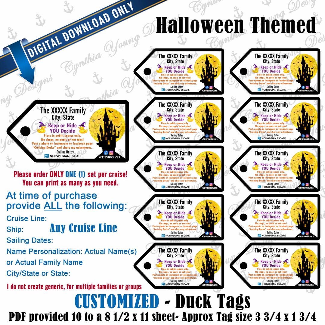Halloween Duck Tags| Customized | RCL NCL Princess Celebrity (any ...