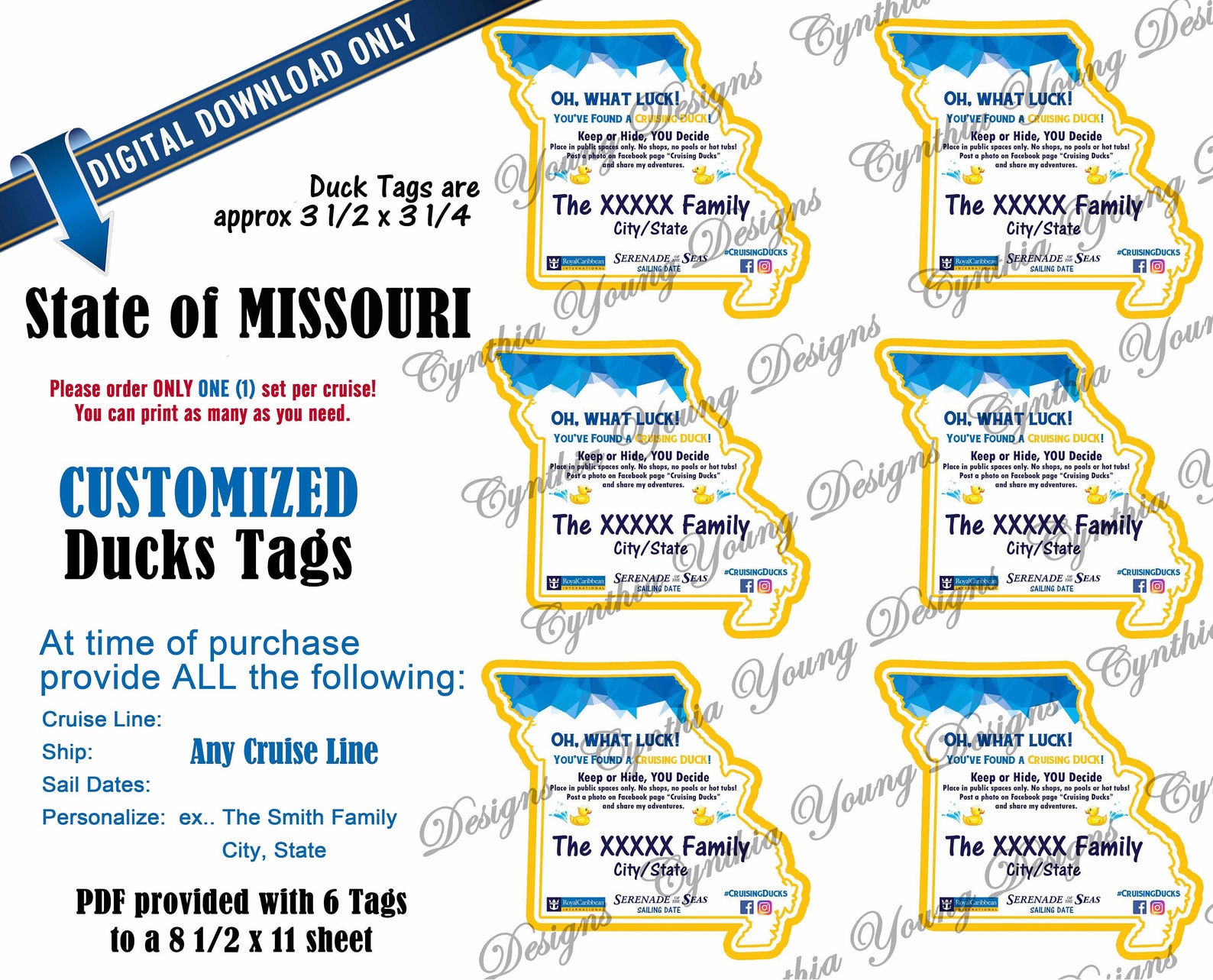 Missouri Shaped Duck Tags| Customized With YOUR Personal Info| RCL NCL ...