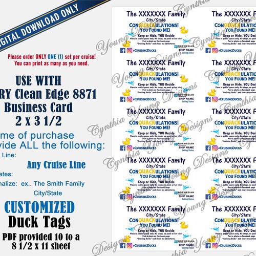 Royal Caribbean Cruise Line Duck Tags Customized With YOUR - Etsy