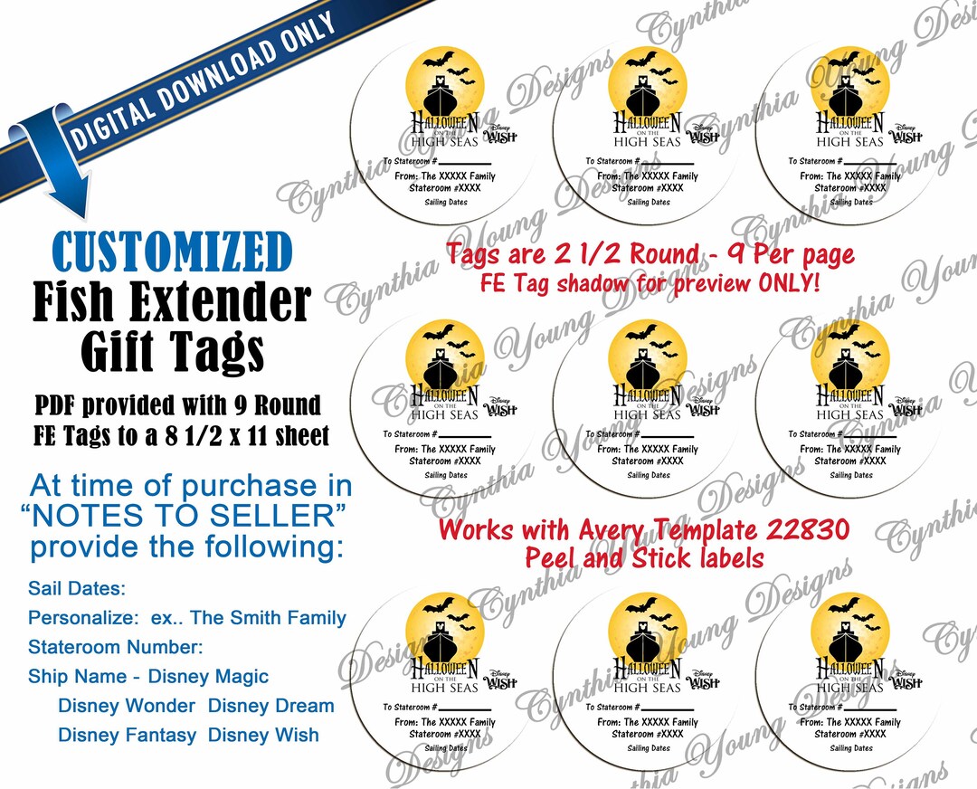 Fish Extender Gift Tags Avery Product 22830 Round Peel & Stick Labels ...