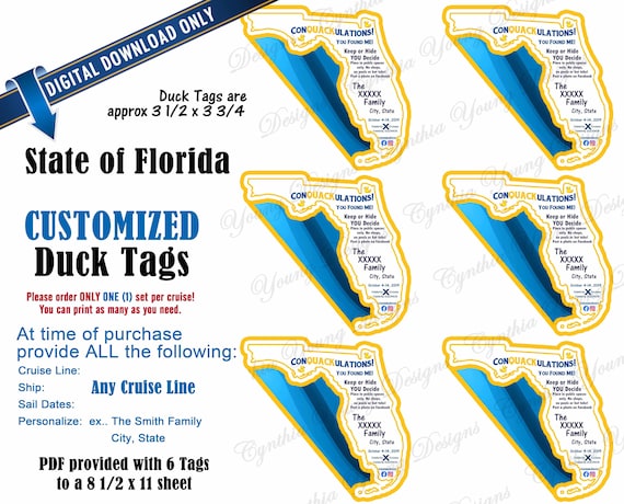 Florida Shaped Duck Tags Customized With YOUR Personal Info - Etsy