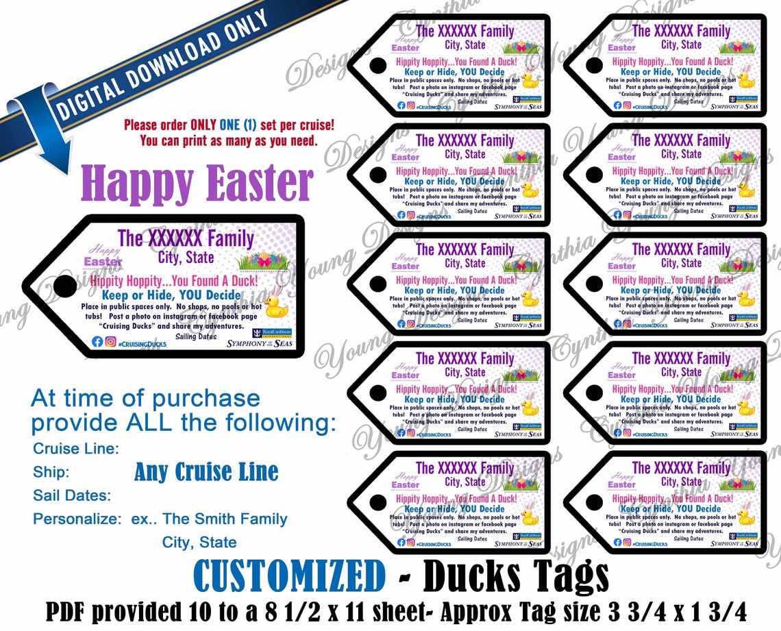 Happy Easter Duck Tags Customized W/your Personal Info Not - Etsy
