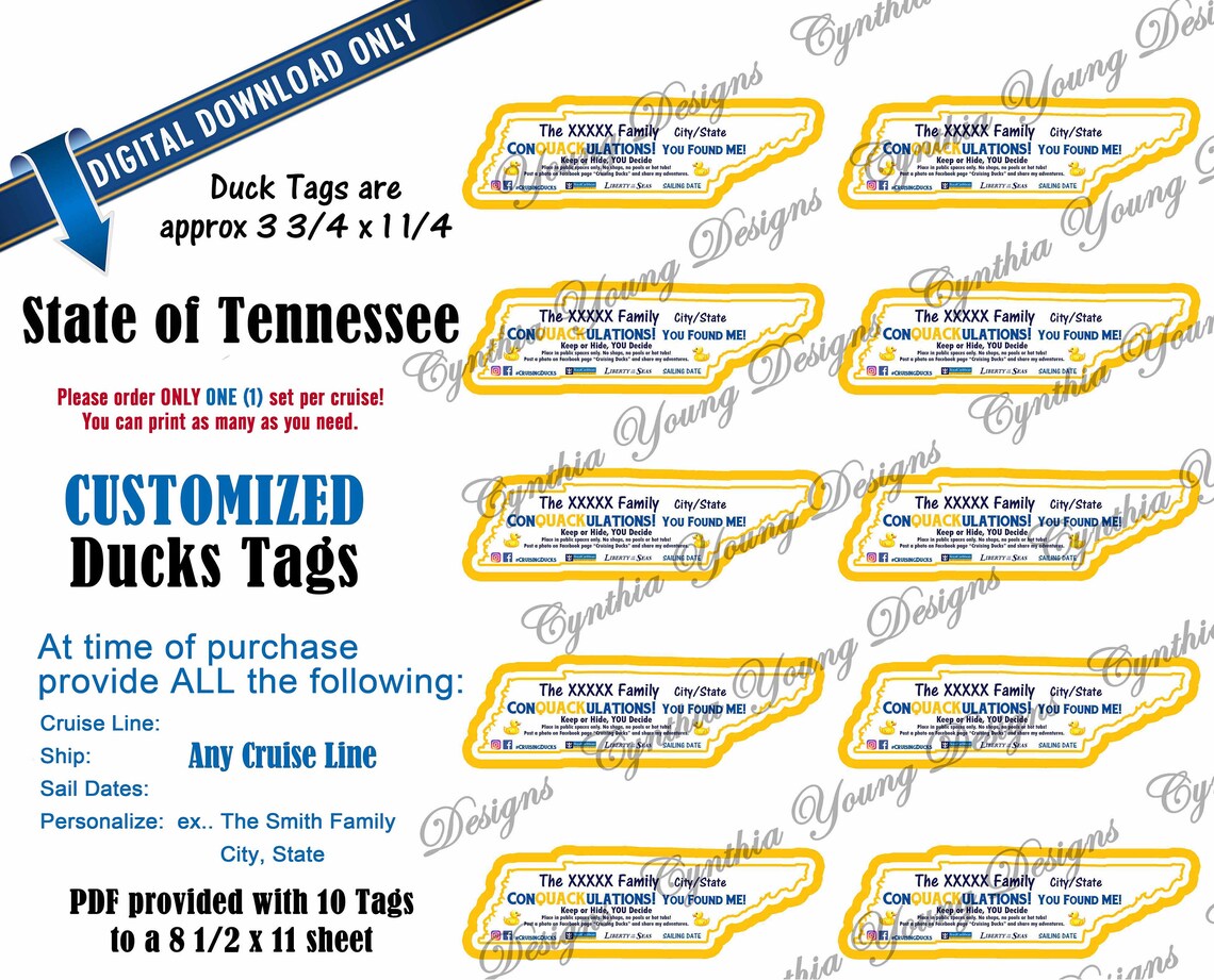 Tennessee Shaped Duck Tags Customized With YOUR Personal | Etsy