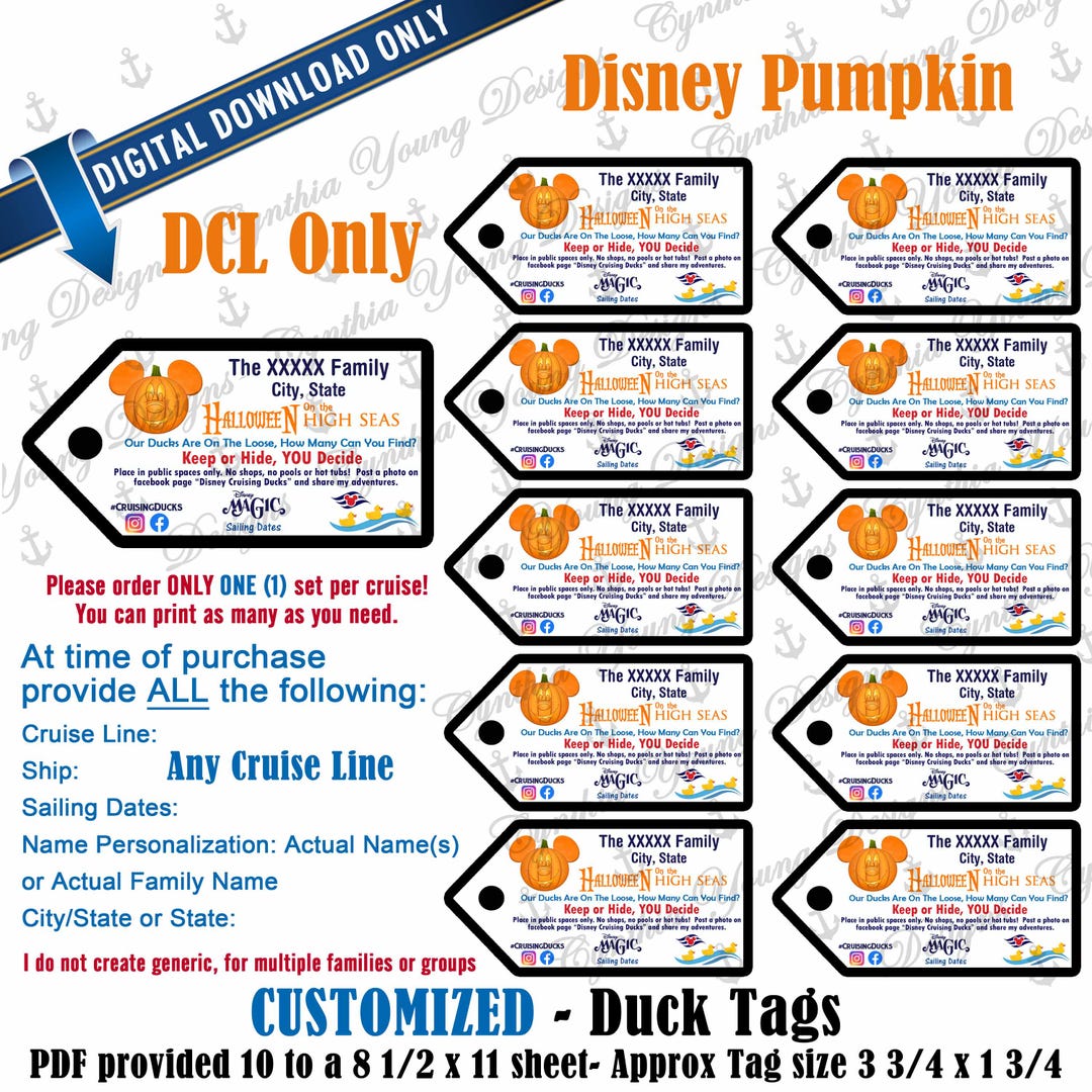Duck Tags | Personalized W/your Personal Info| Halloween DCL Duck Tags ...