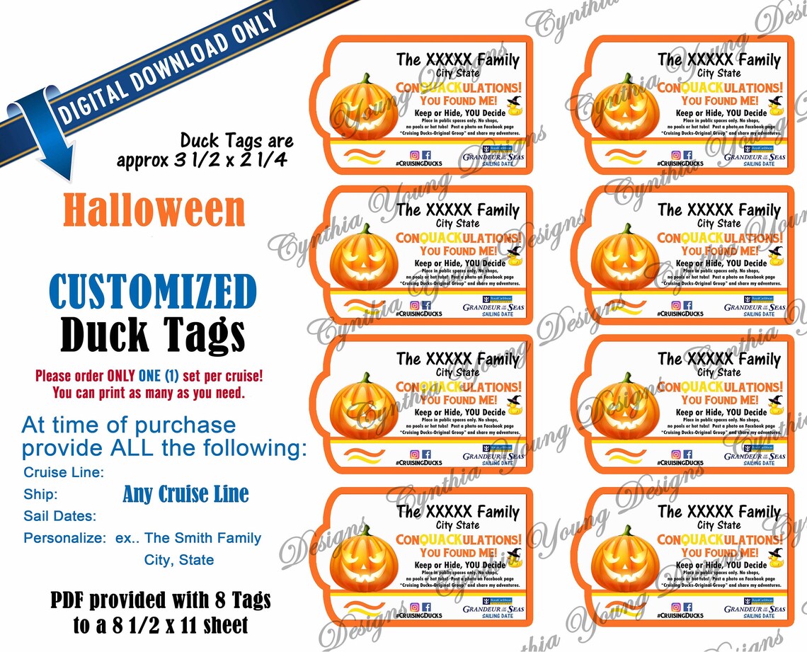 Halloween Duck Tags| Customized With YOUR Personal Info| RCL NCL ...