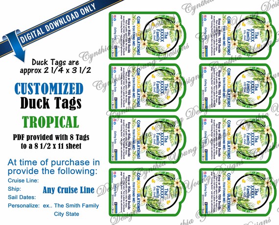 Tropical Themed Duck Tags Customized With YOUR Personal Info | Etsy