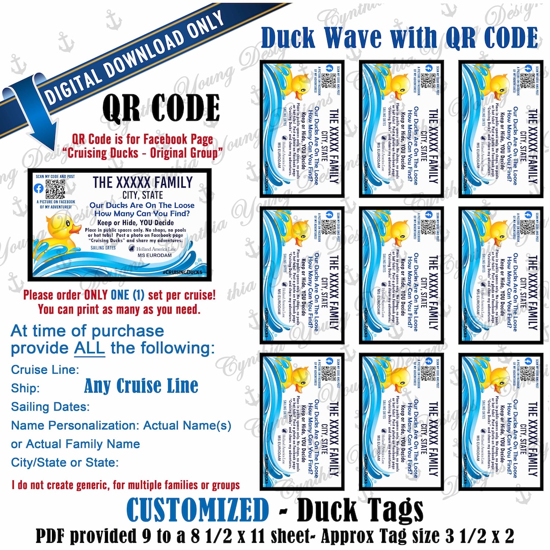 Duck Tags| Customized With YOUR Personal Info| RCL NCL Princess ...