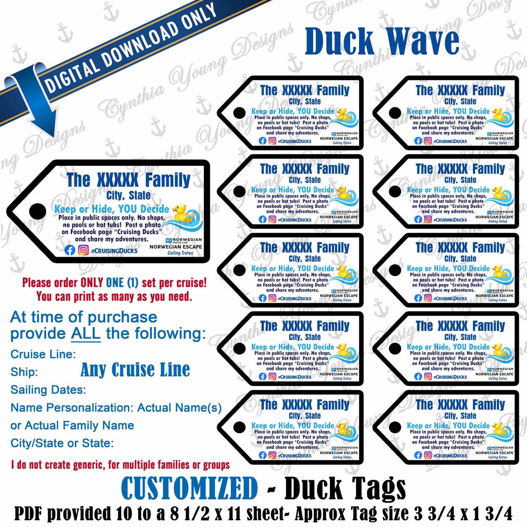 Duck Tags| Customized With YOUR Personal Info| RCL NCL Princess ...
