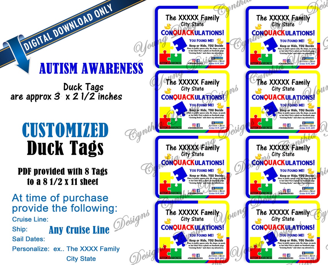 Autism Awareness Duck Tags Customized W/your Personal | Etsy