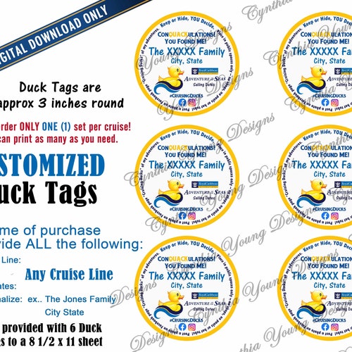 Duck Tags 3 Inch Round Personalized W/your Information Not - Etsy