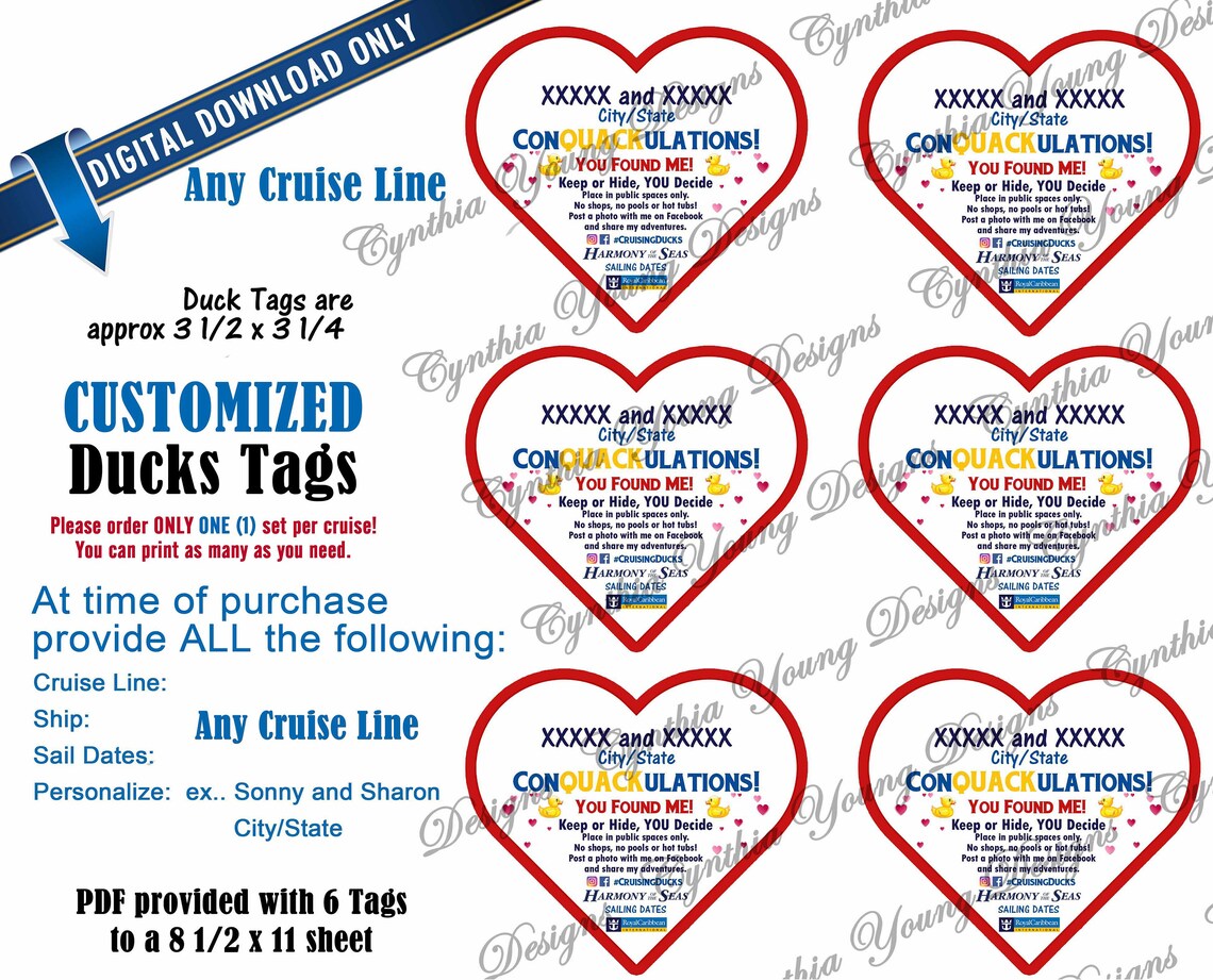 Heart love Shaped Duck Tags Customized With YOUR - Etsy