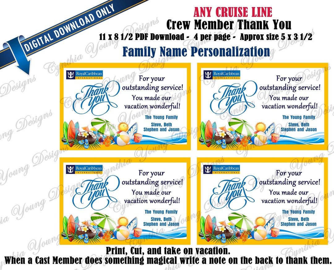 Cruise Line Crew Member Thank You | Any Cruise Line | Cruise Thank You ...