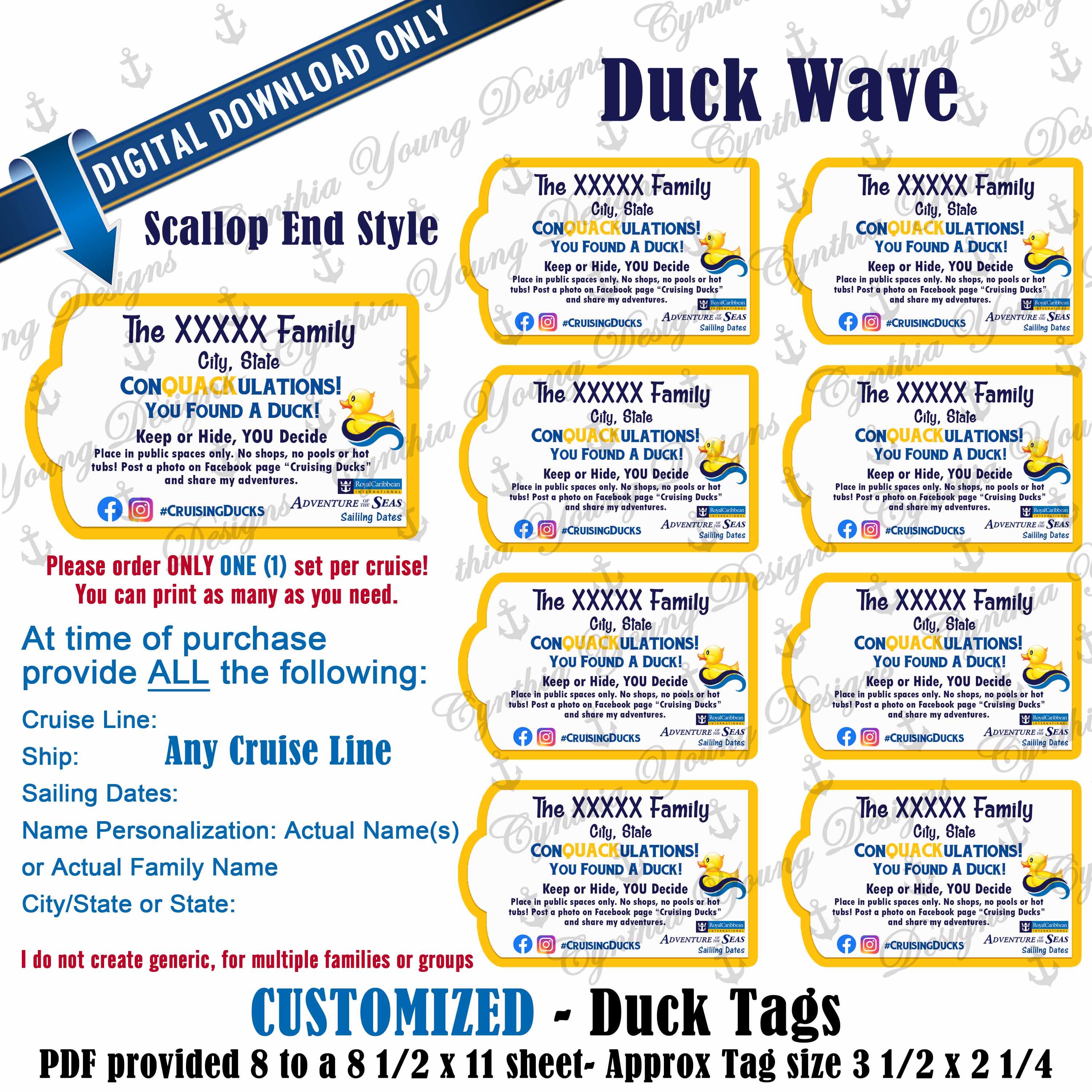 Duck Tags| Customized With YOUR Personal Info| RCL NCL Princess ...