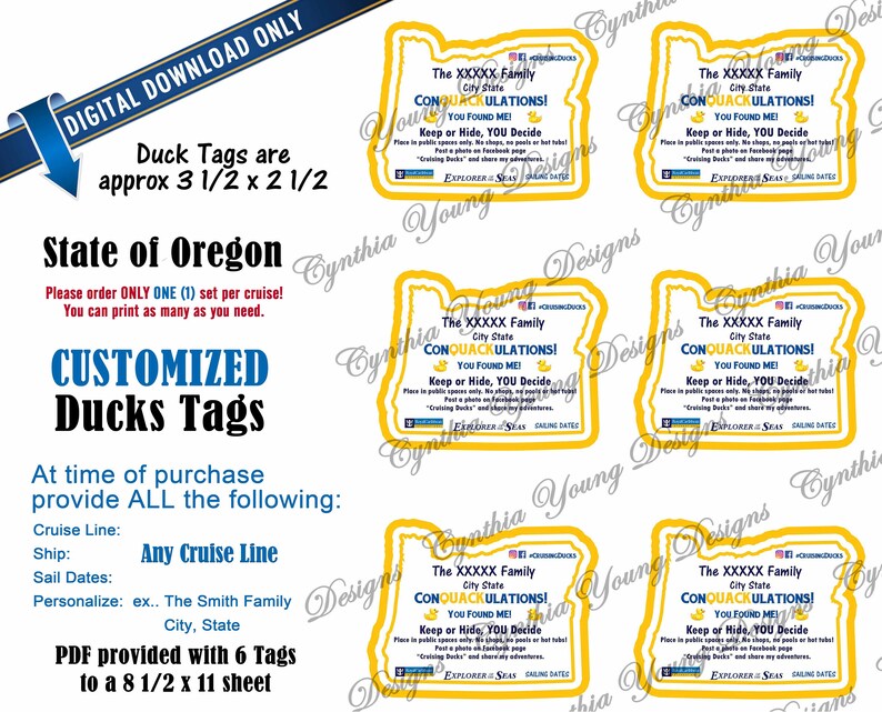 Oregon Shaped Duck Tags Customized With YOUR Personal Info - Etsy