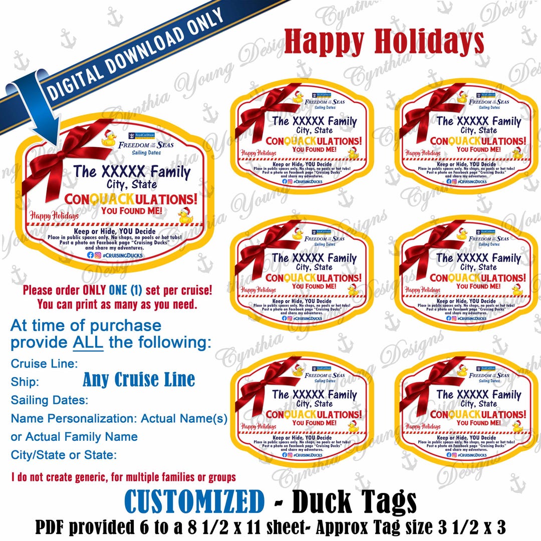 Holiday Duck Tags| Customized With YOUR Personal Information| Not an ...