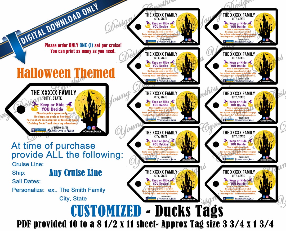 Halloween Duck Tags Customized RCL NCL Princess Celebrity any Cruise ...