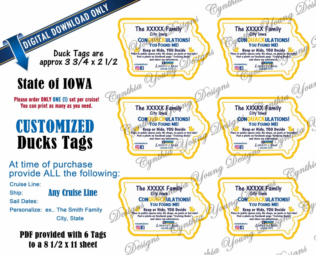 Iowa Shaped Duck Tags| Customized With YOUR Personal Info| RCL NCL ...