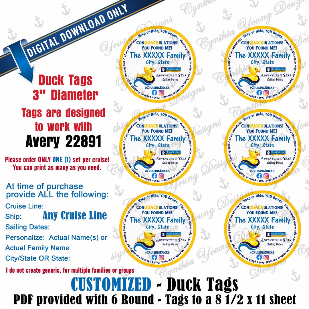 Duck Tags 3 Inch Round | Personalized W/your Information| Not an ...