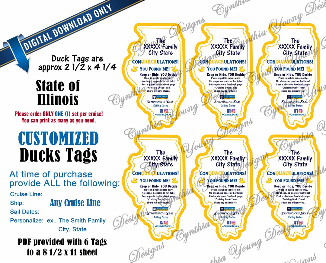 Illinois Shaped Duck Tags| Customized With YOUR Personal Info| RCL NCL ...