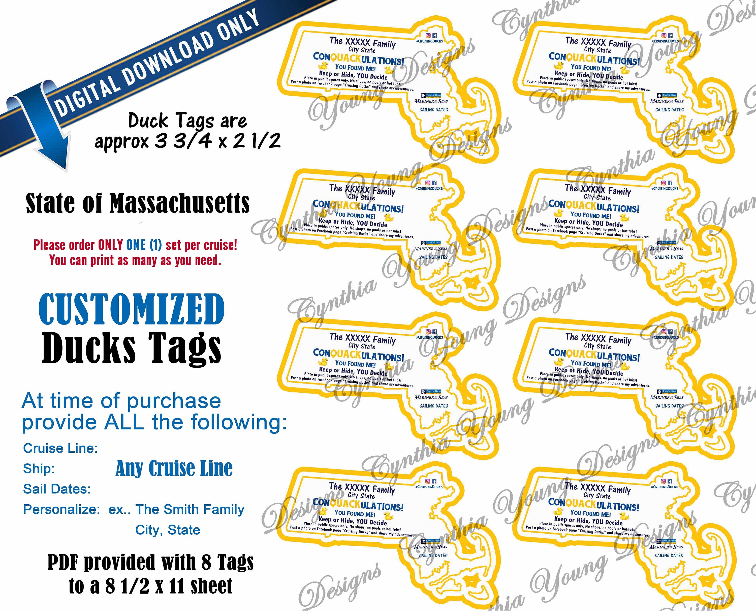 Massachusetts Duck Tags| Customized With YOUR Personal Info| RCL NCL ...