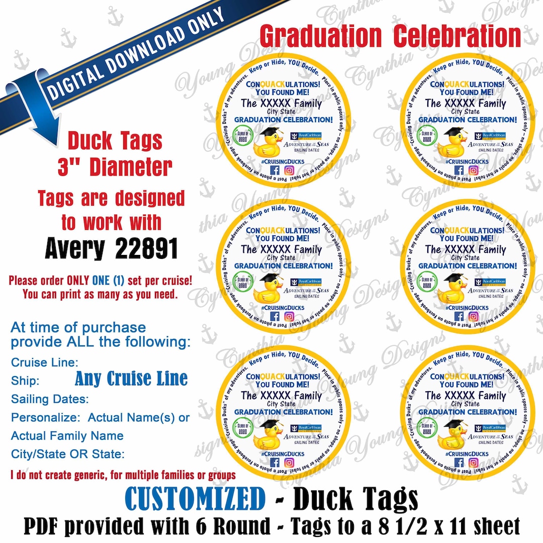 Graduation Duck Tags | 3 Inch Round | Personalized With YOUR Personal ...