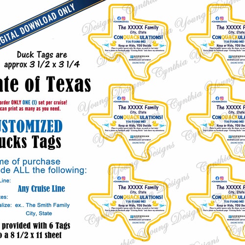 Texas Shaped Duck Tags Customized With YOUR Personal Info - Etsy