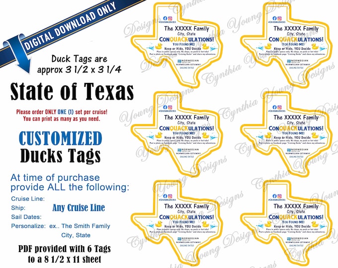 Texas Shaped Duck Tags| Customized With YOUR Personal Info| RCL NCL ...
