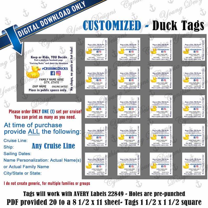 Duck Tags| Customized With YOUR Personal Info| RCL NCL Princess ...